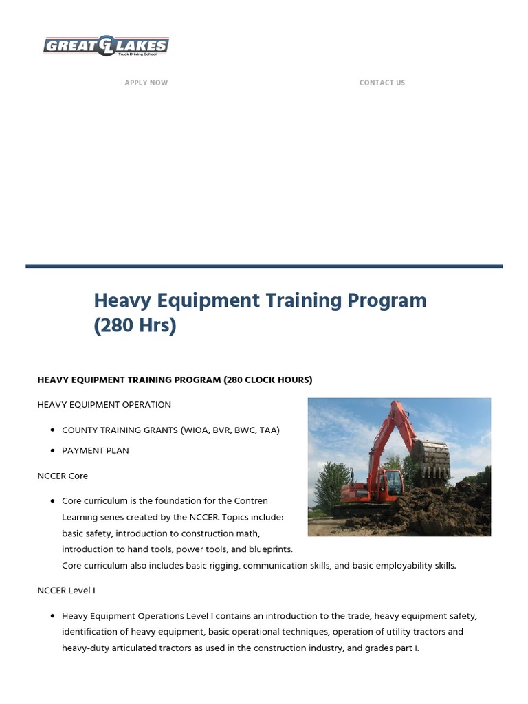 Heavy Equipment Training Program (280 HRS) - Great Lakes Truck Driving ...