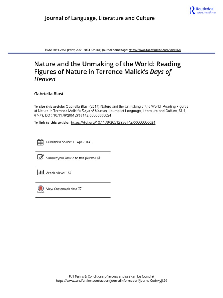 Nature and The Unmaking of The World Reading Figures of Nature in ...