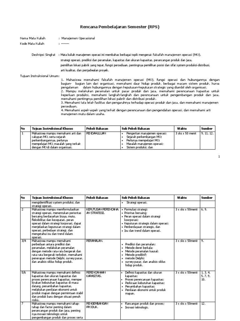 RPS MK. Manajemen Opeasi | PDF
