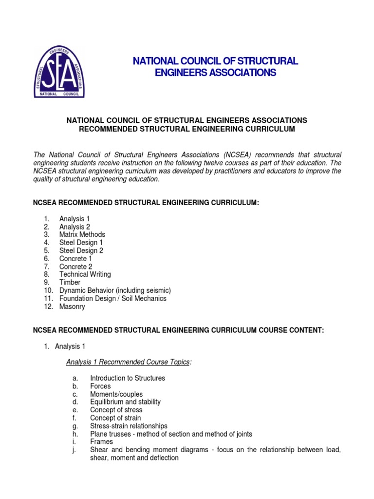 NCSEA Recommended Structural Engineering Curriculum | PDF | Beam (Structure) | Prestressed Concrete