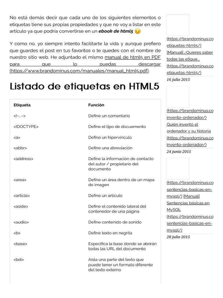 (Manual) ¿Quieres Saber Todas Las Etiquetas de HT | PDF | HTML | Hipertexto