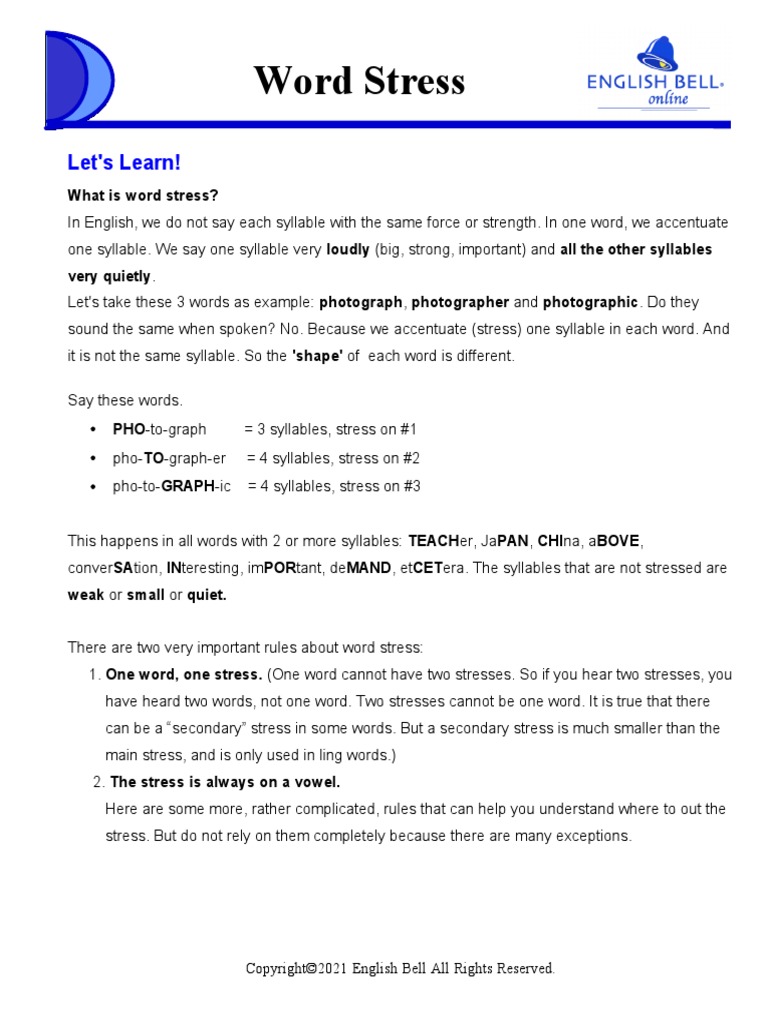 6 Word Stress | PDF | Stress (Linguistics) | English Language