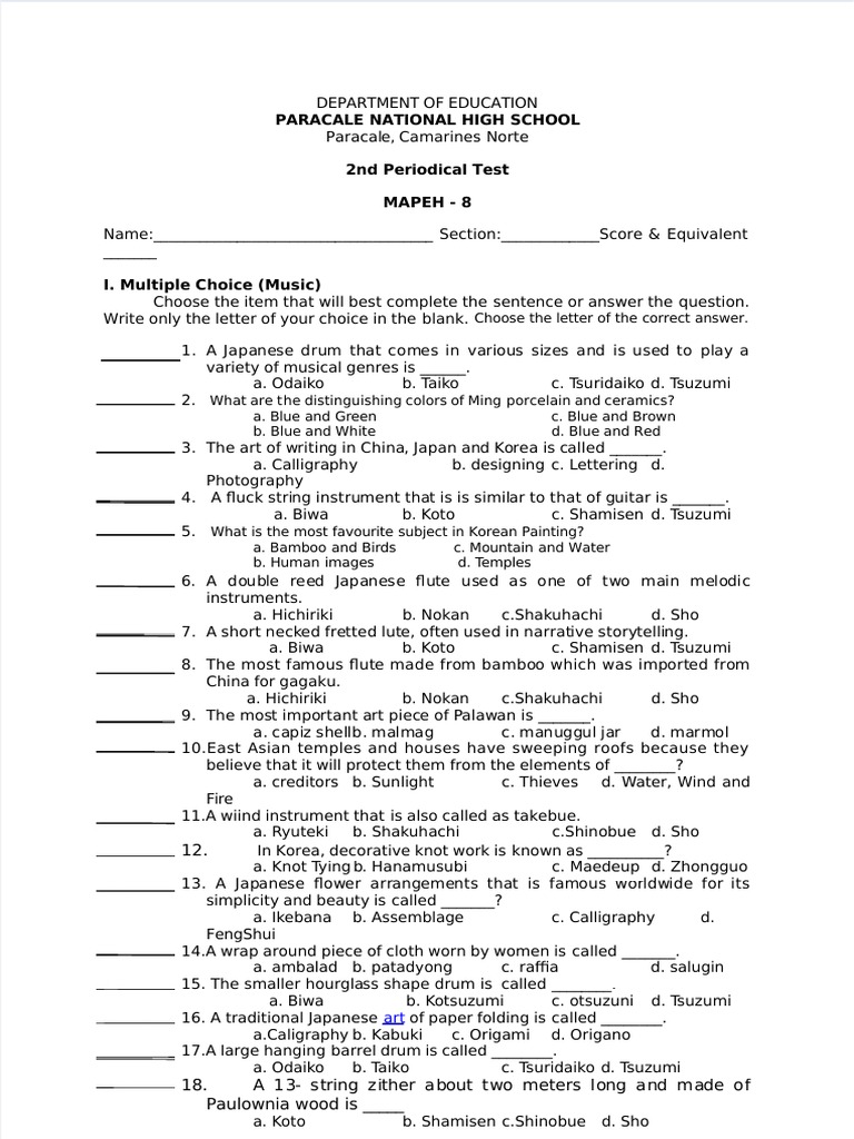 2ND Quarter Exam Mapeh 8 | PDF
