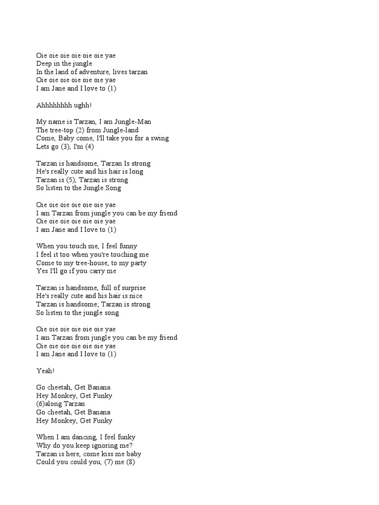 Tarzan and Jane Jungle Song Lyrics | PDF