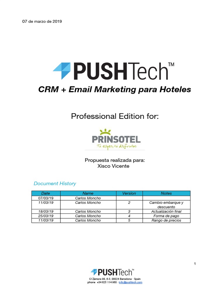 PrinsHotels + PUSHTech CRM + EMAIL MARKETING Hotelería - v5 | PDF ...