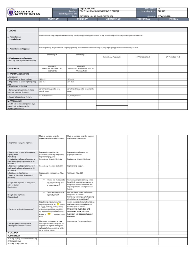 DLL - Epp-He 4 - Q2 - W10 | PDF