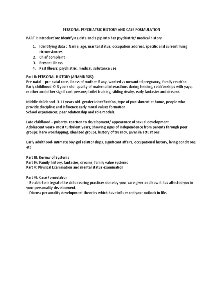 Personal Psychiatric History and Case Formulation | PDF