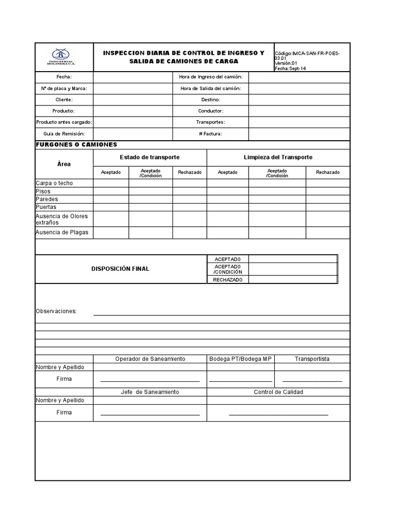Formato Inspeccion de Camiones | PDF