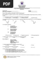 UNANG MARKAHANG PAGSUSULIT-GRADE 9 With Answer key-MA'AM NERY H. SALAZAR MT-II | PDF