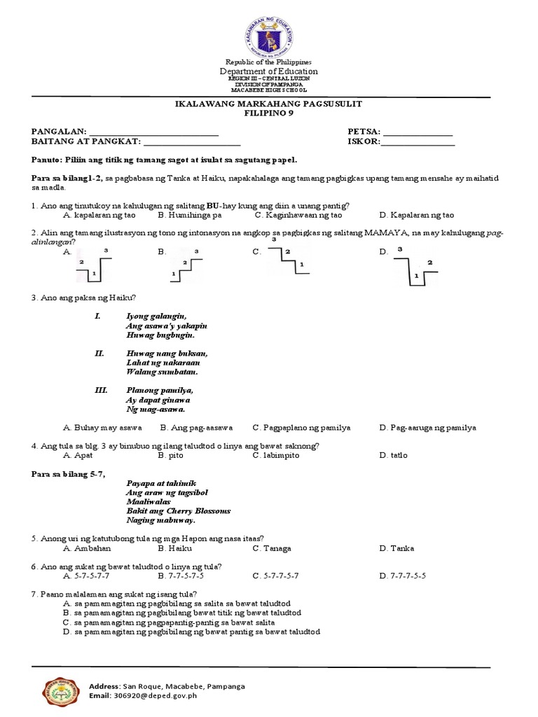 2nd Periodical Test - Filipino 9 - FINAL EDITED | PDF