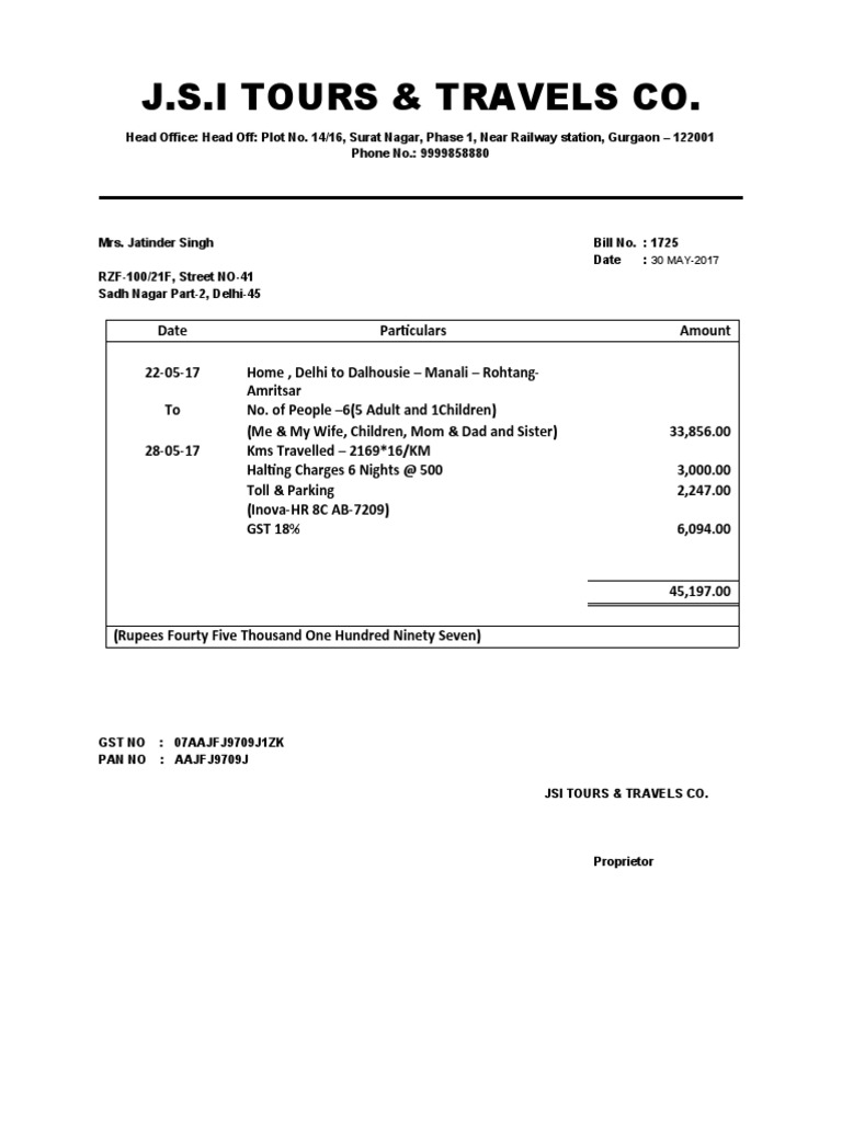 LTA Travel Bill Format Example | PDF