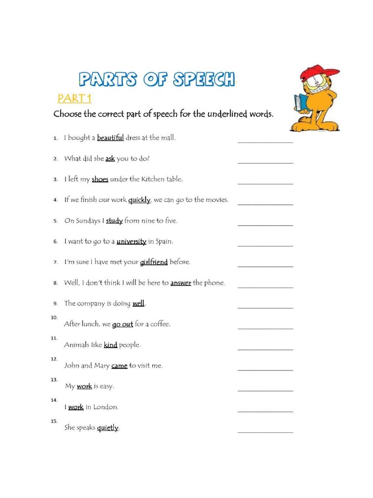 Parts of Speech Worksheet | PDF