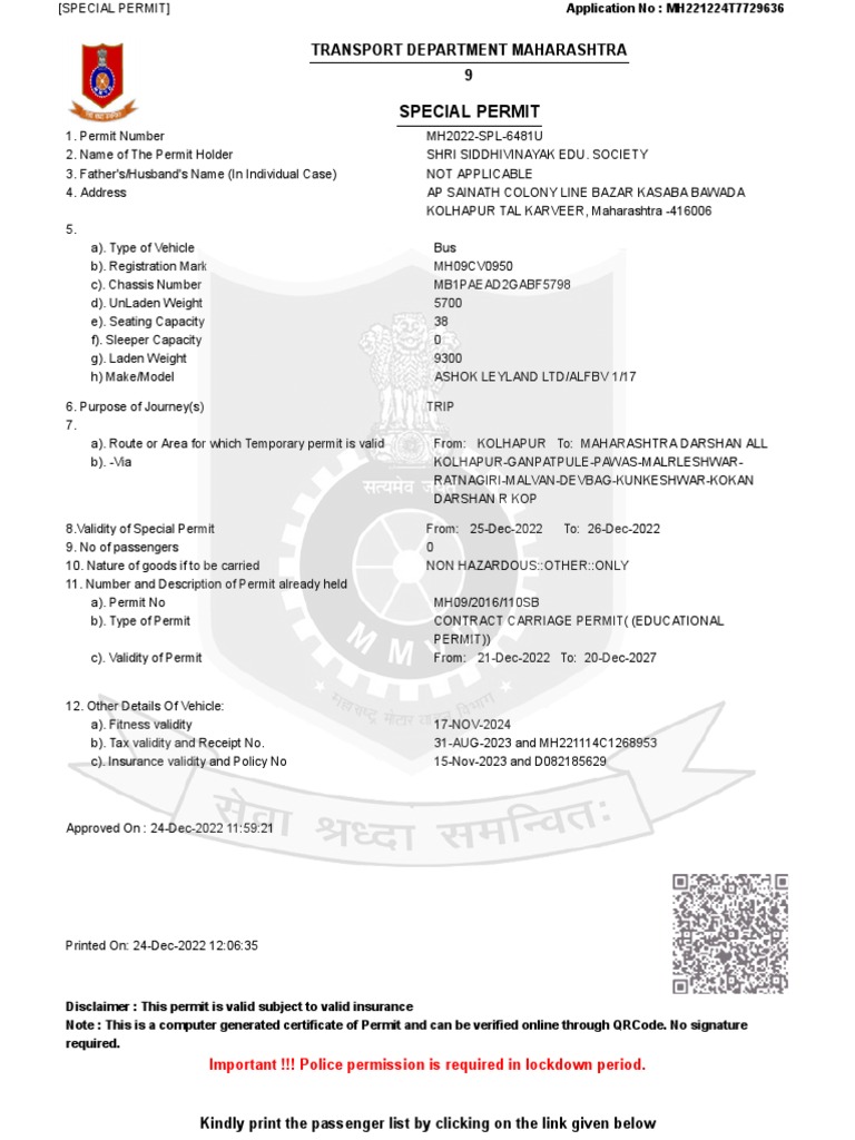 Special Permit: Transport Department Maharashtra 9 | PDF | Land ...