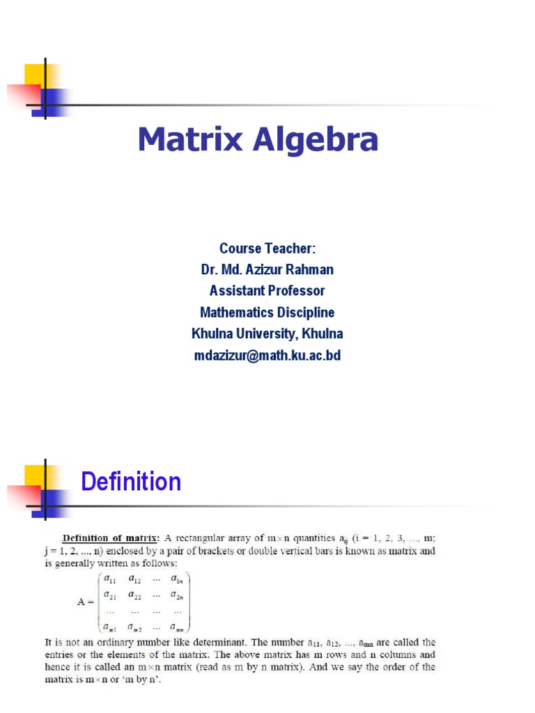 Matrix Algebra Pdf Matrix Mathematics Mathematics