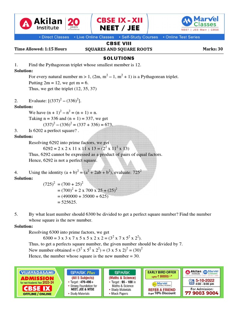 Squares and Square Root - 0811 - 2901V1S | PDF | Numbers | Algebra