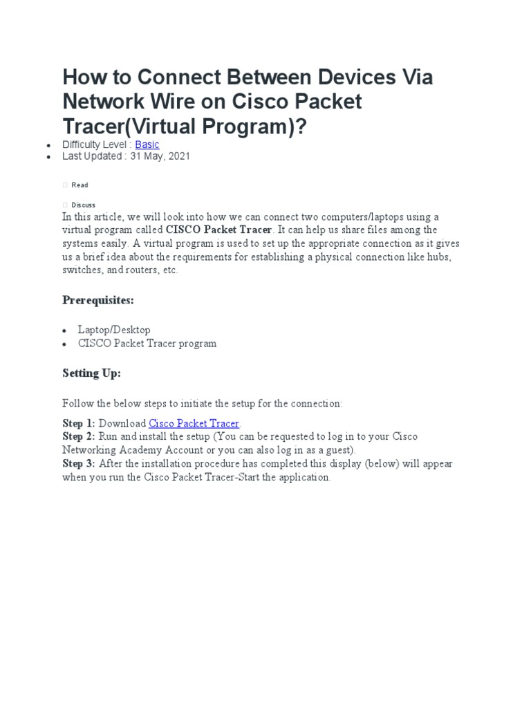 How To Connect Between Devices Via Network Wire On Cisco Packet Tracer (Virtual Program) ? | PDF ...