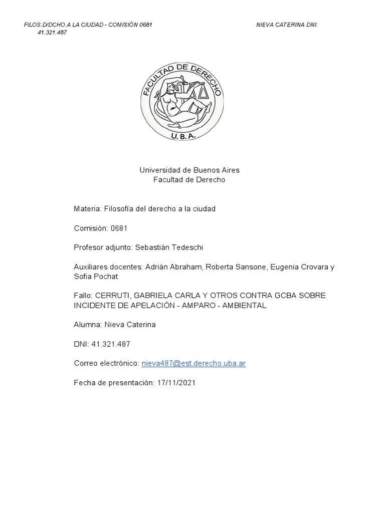ENSAYO - Derecho A La Ciudad - DERECHO, UBA | PDF | Mandato | Democracia