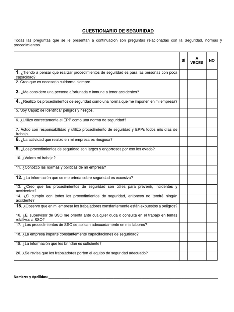 Cuestionario de Seguridad | PDF