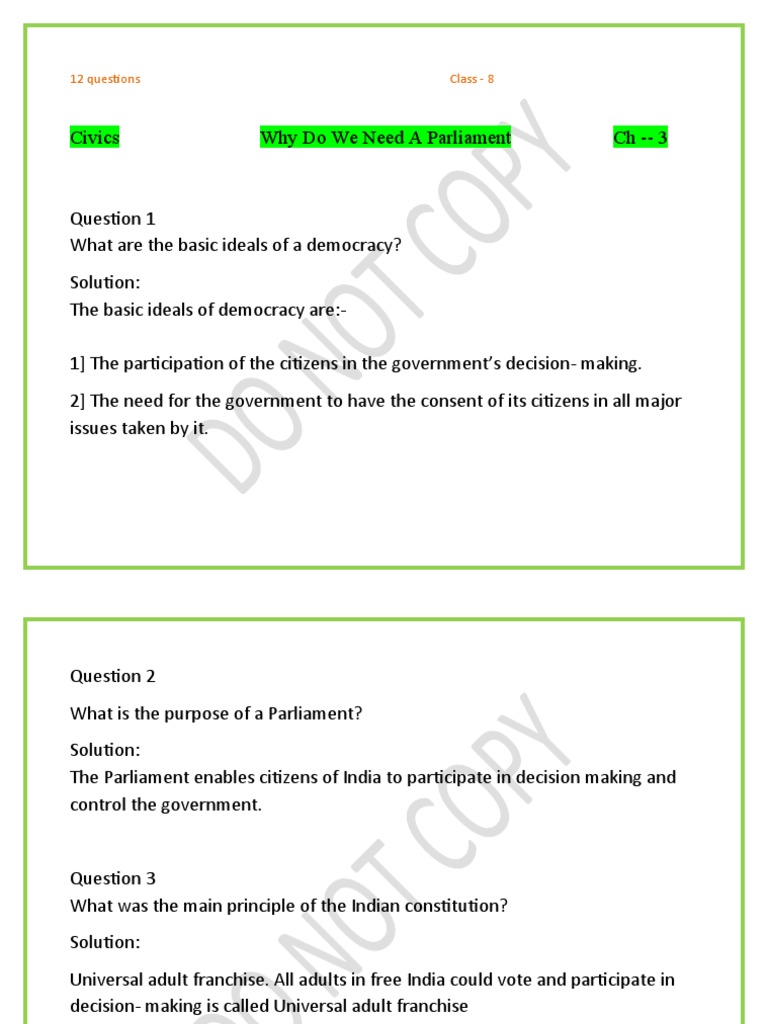 Class 8 Civics CH 3 Extra Questions | PDF | Social Institutions ...