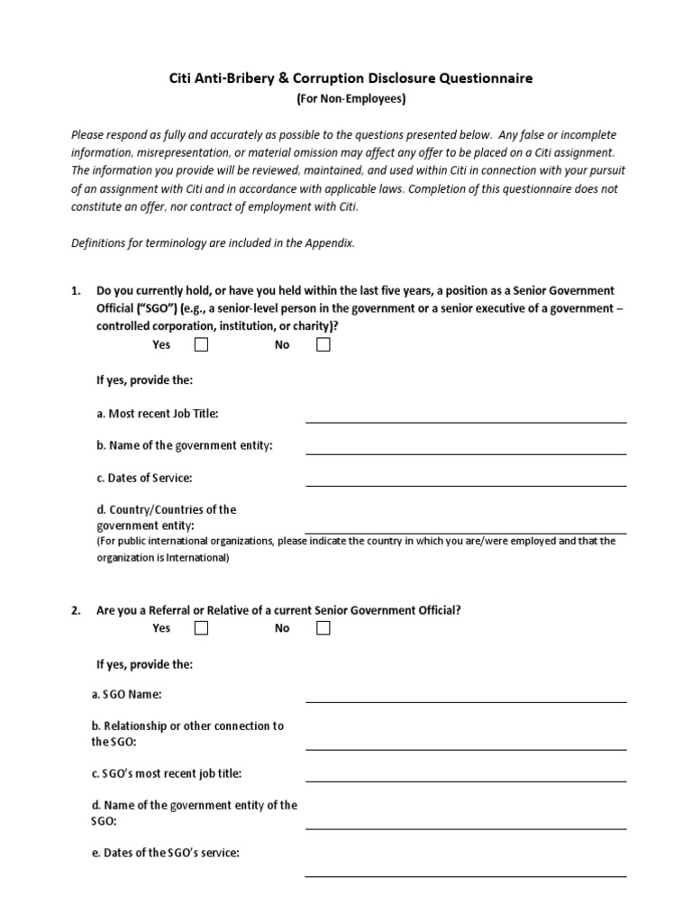 AB&C Disclosure Form | PDF | Citigroup | Family