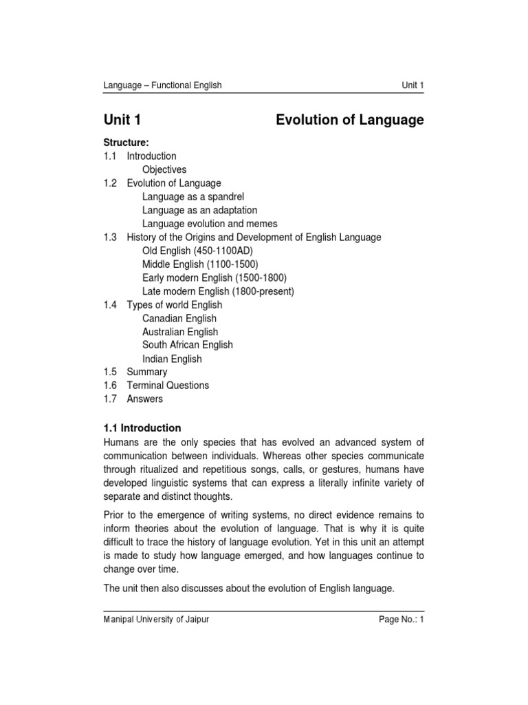 Unit 1-Evolution of Language | PDF | English Language | Meme