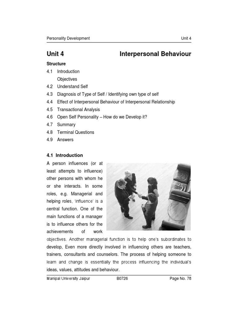 Unit 04 - Interpersonal Behaviour | PDF | Cognition | Social Psychology
