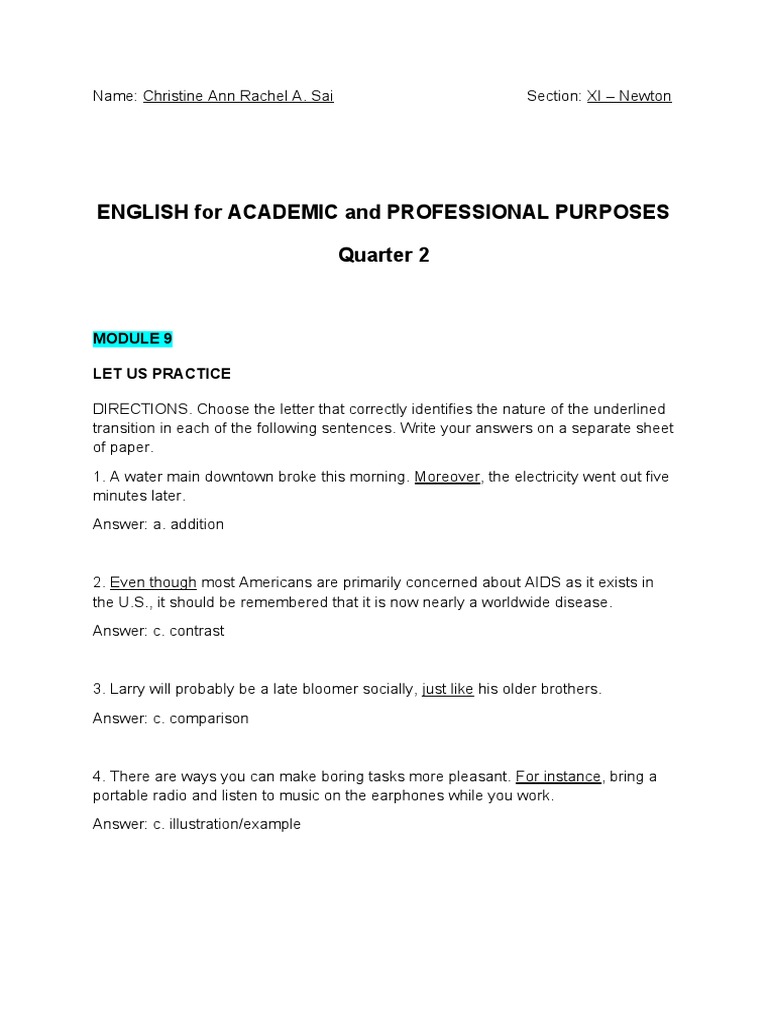 EAPP-Q2 (Modules 9-16) Christine Ann Rachel A. Sai | PDF | Language Arts & Discipline | Self ...