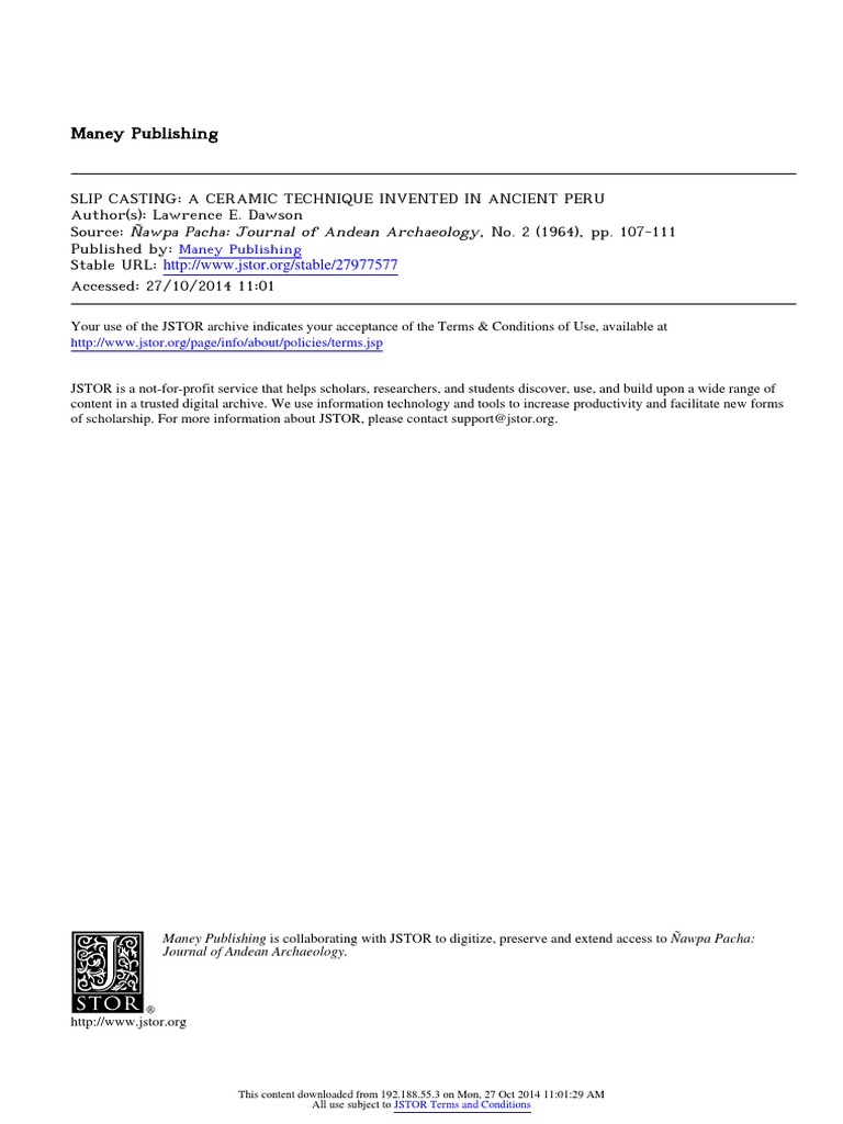 SLIP CASTING - Dawson | PDF | Casting | Plaster