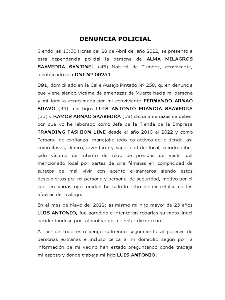 Denuncia Policial | PDF
