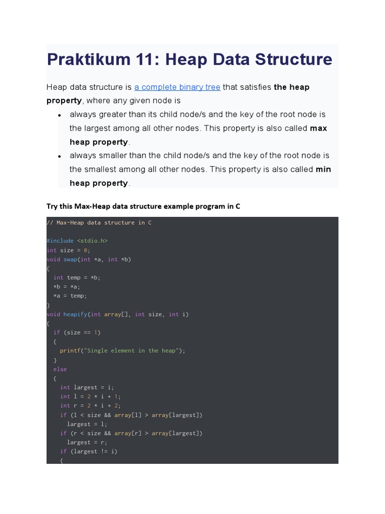 Praktikum Struktur Data Ke 11 Heap Data Structure Pdf Computer Data Algorithms And Data