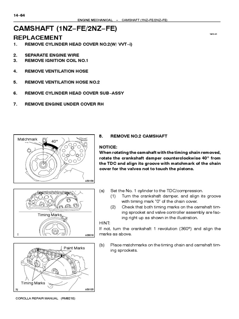 Camshaft (1Nz Fe/2Nz Fe) : Replacement | PDF