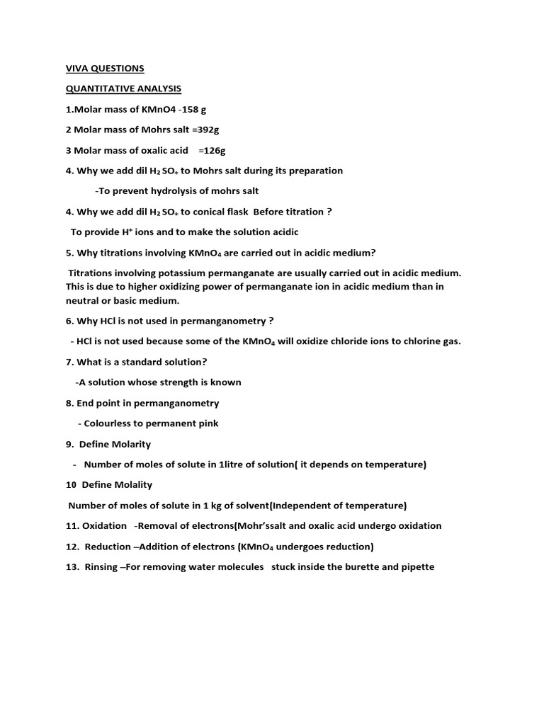 Permanganometry in Quantitative Analysis | PDF