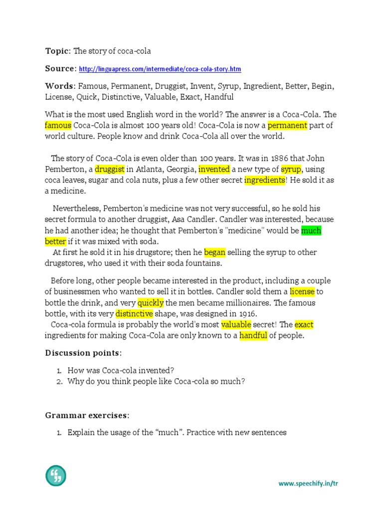 The Story Of Coca Cola L2 Pdf