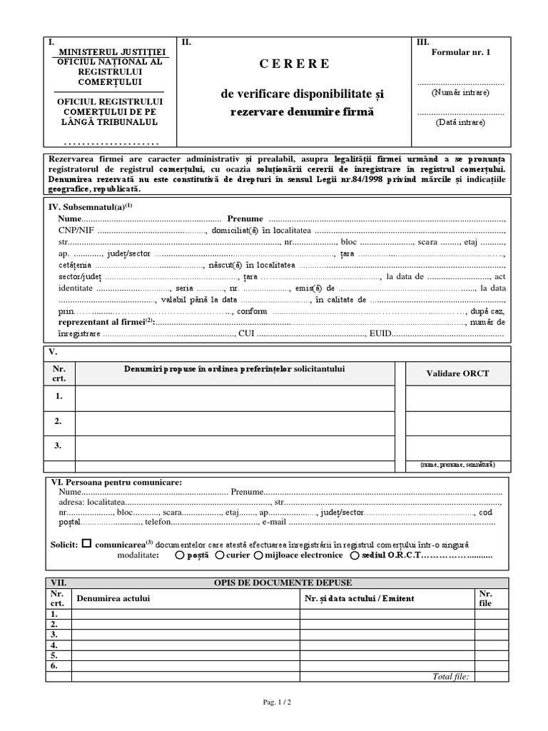 Cerere Verificare Nume Firma | PDF