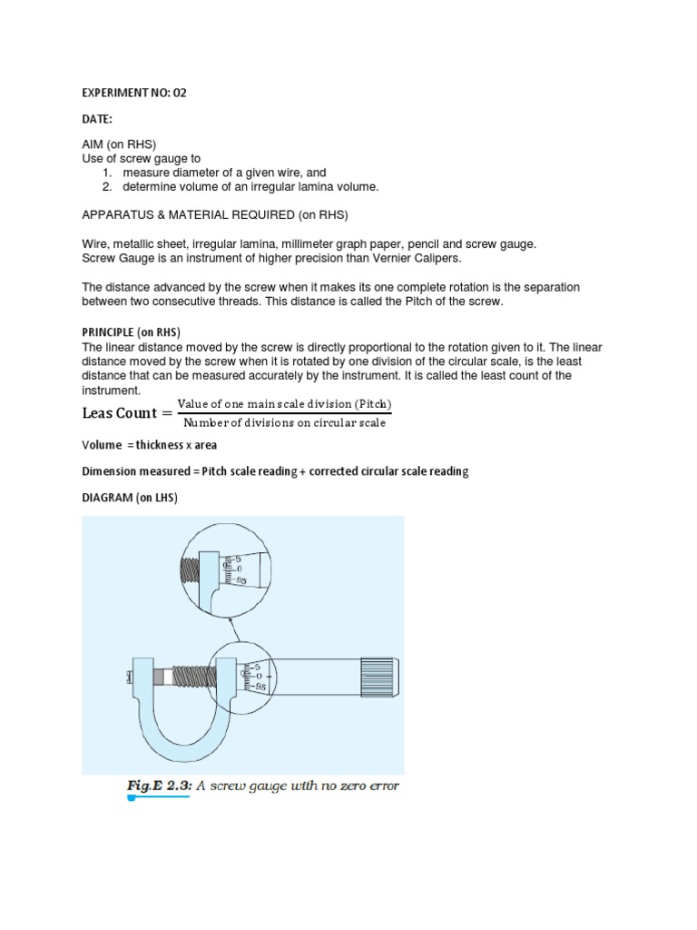 Exp 02 Screw Gauge | PDF | Teaching Methods & Materials | Home & Garden