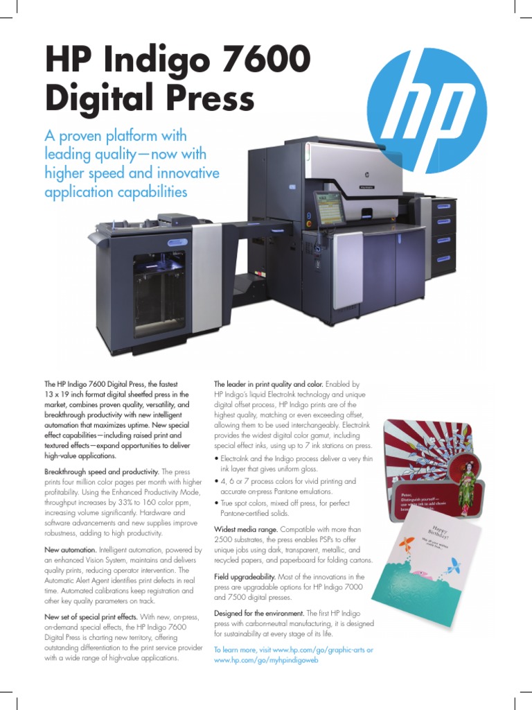 HP Indigo 7600 Digital Press | PDF | Printing | Automation