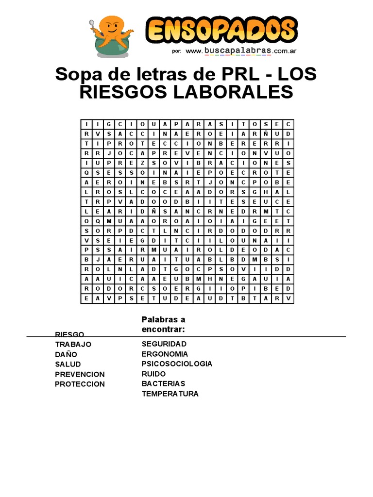 Sopa de Letras: Riesgos Laborales | PDF | Estudios de idiomas extranjeros