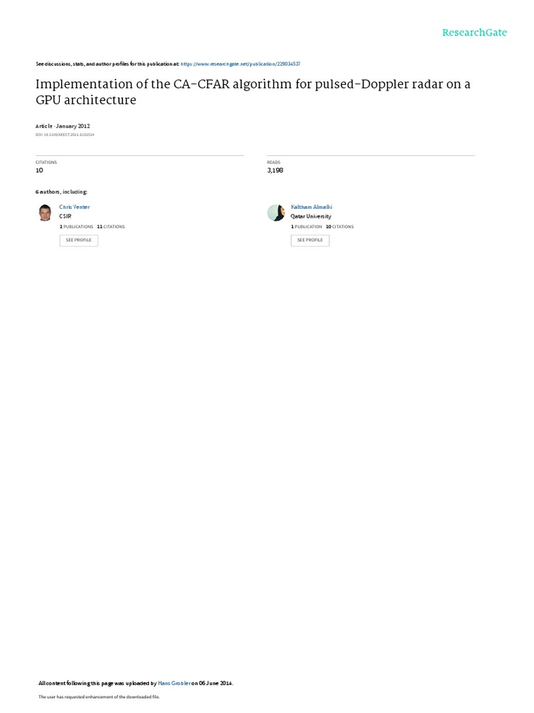 Implementation of The CA-CFAR Algorithm For Pulsed | PDF | Graphics Processing Unit | Program ...