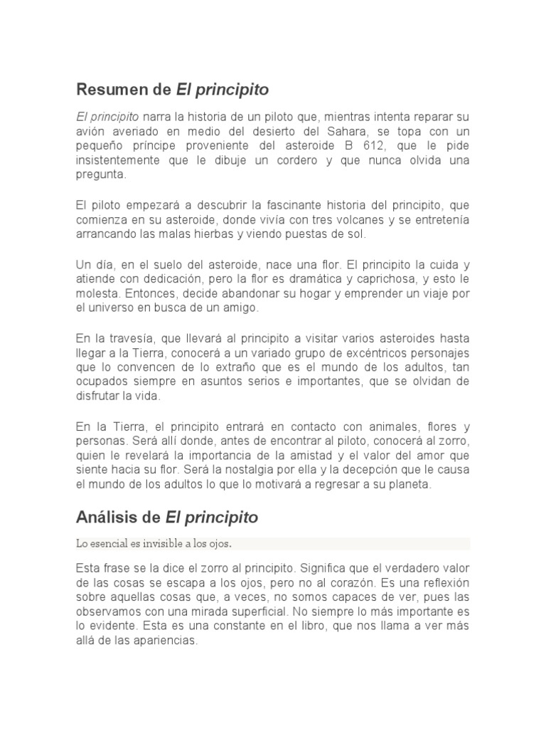Resumen de EL PRINCIPITO | PDF