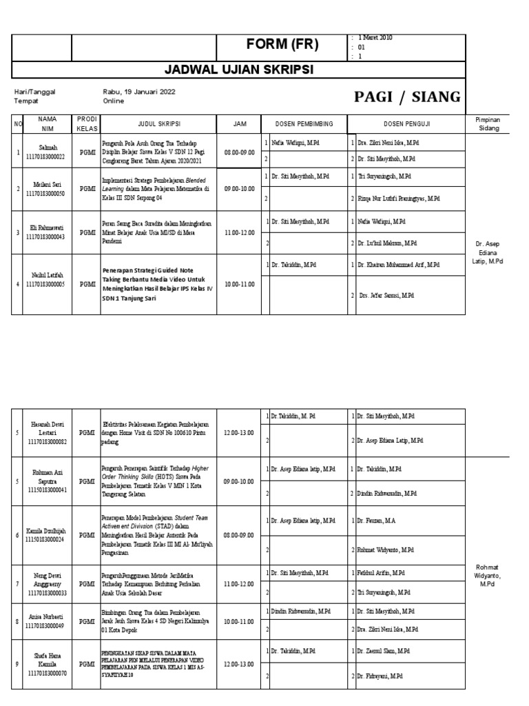 Jadwal Ujian Skripsi Gel 236 | PDF | Pengembangan Diri