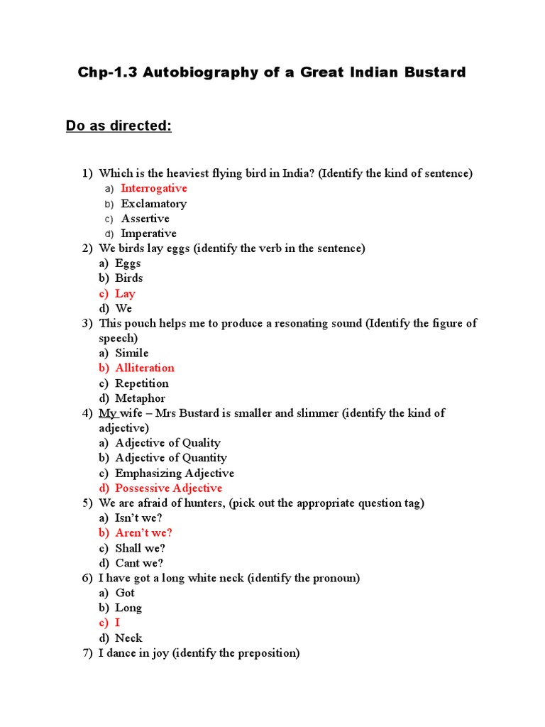 Autobiography of Great Indian Buster MCQ | PDF | Pronoun | Verb