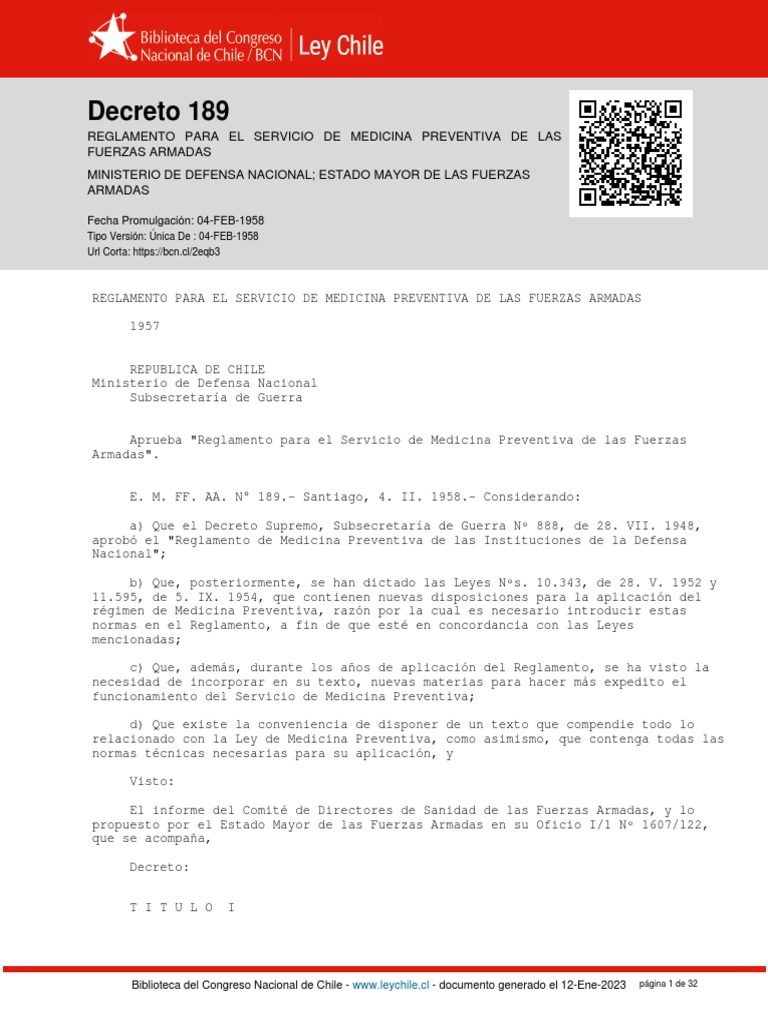 Decreto-189 Reglamento para El Servicio de Medicina Preventiva de Las ... Decreto-189 Reglamento para El Servicio de Medicina Preventiva de Las ...