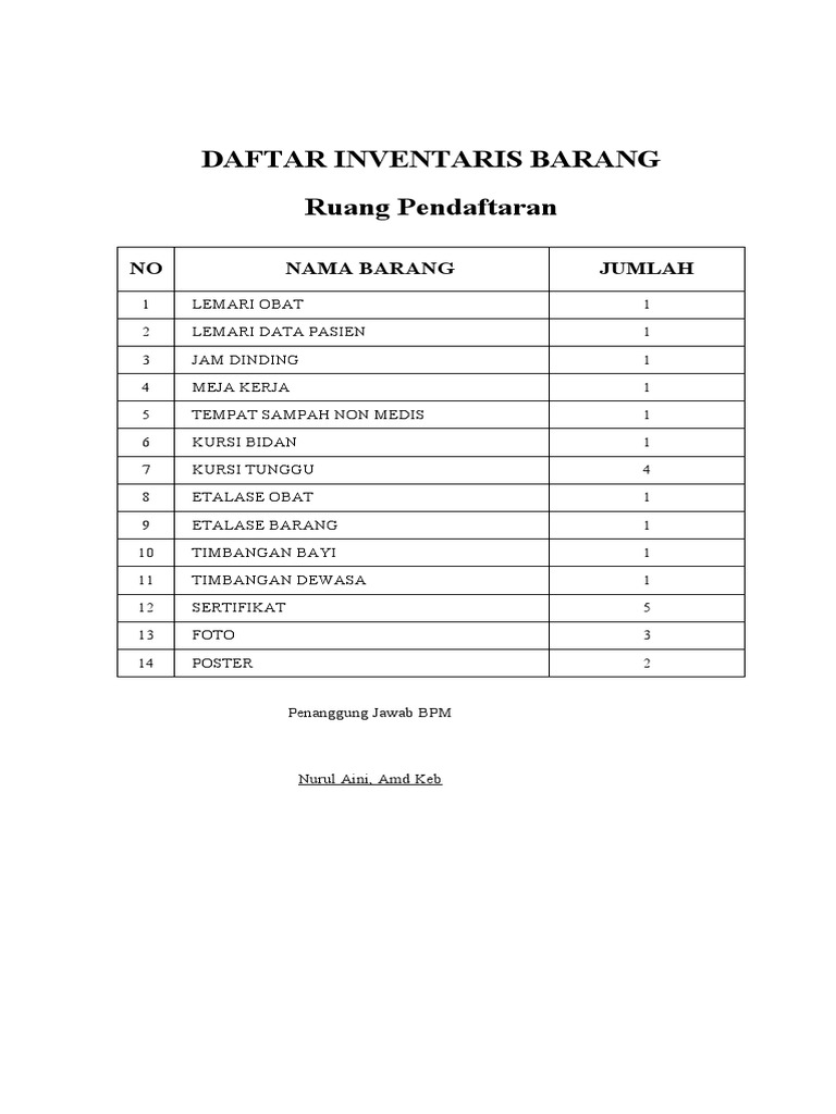 Daftar Inventaris | PDF