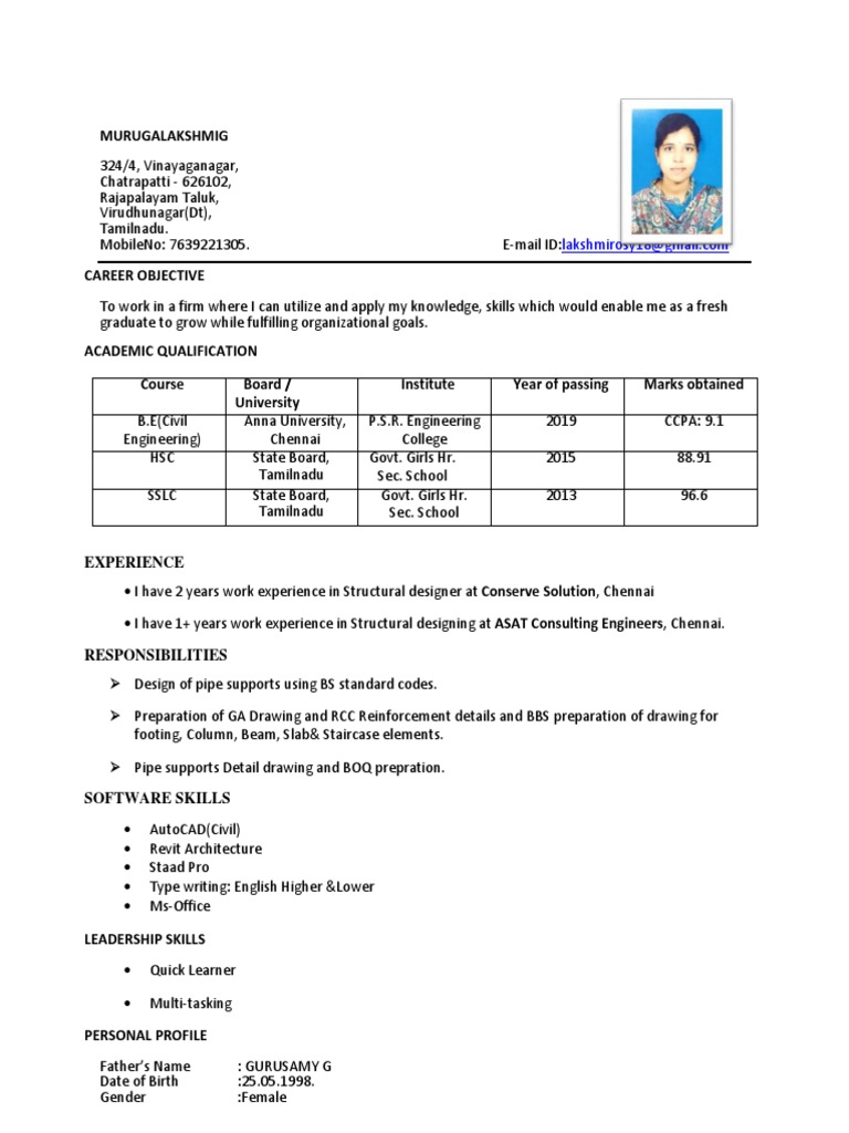 Murugalakshmi - 3+years Experience | PDF