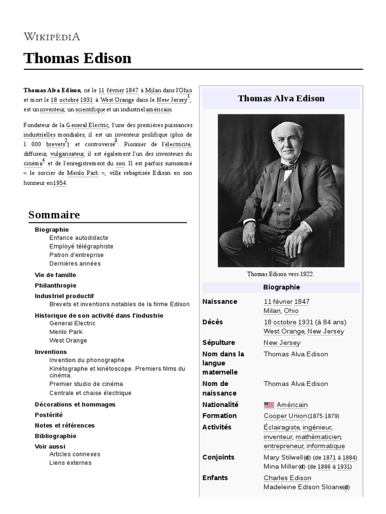 Thomas Edison | PDF | Thomas Edison | Lampe à incandescence
