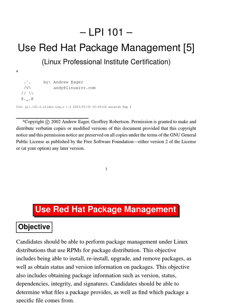LPI 101 - Use Red Hat Package Management (5) : (Linux Professional Institute Certification ...
