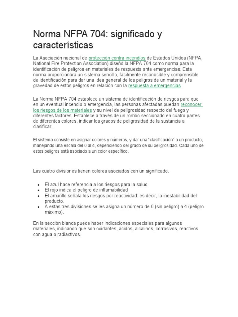 Norma NFPA 704: Identificación de Peligros | PDF | Combustión | Química