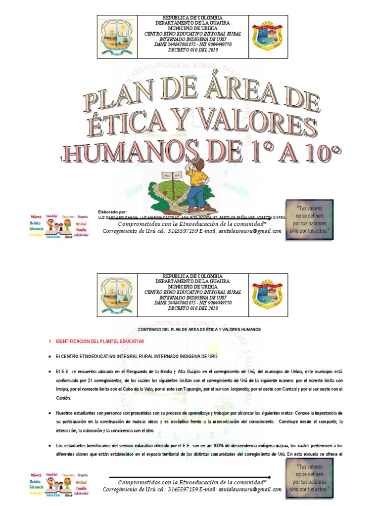 Ética y Valores Plan de Area 2022 | PDF | Método de enseñanza | Aprendizaje