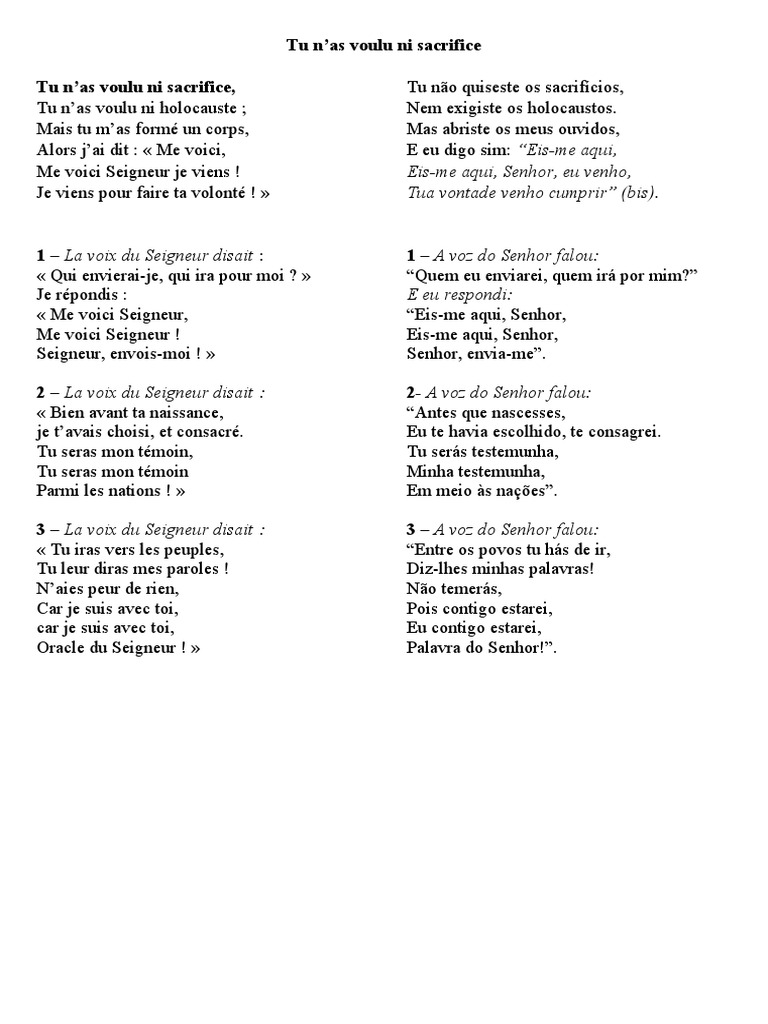 Tu N'as Voulu Ni Sacrifice - R.P. TSASA de La RDC | PDF