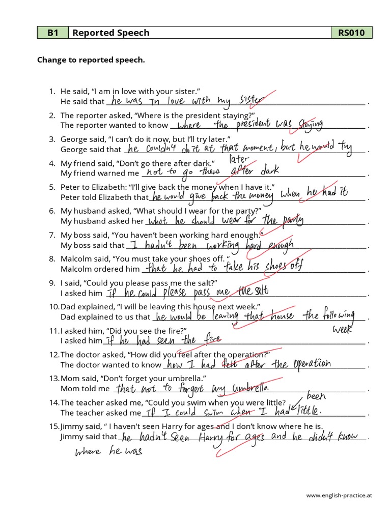 Reported Speech Exercise | PDF